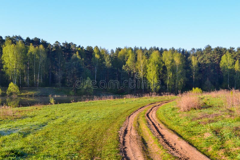 Russian Rural Landscape with Empty Dirt Road Stock Photo - Image of ...