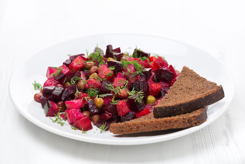 Russian Beetroot Salad Vinaigrette in a Wooden Bowl, Close-up Stock ...