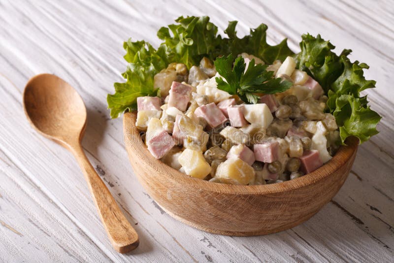 Russian Salad Close Up Wooden Plate Rustic Style Stock Photos - Free ...