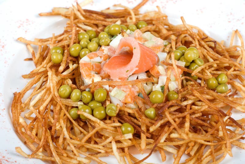 Russian Salad with Salmon Fish Closeup Stock Image - Image of layers ...