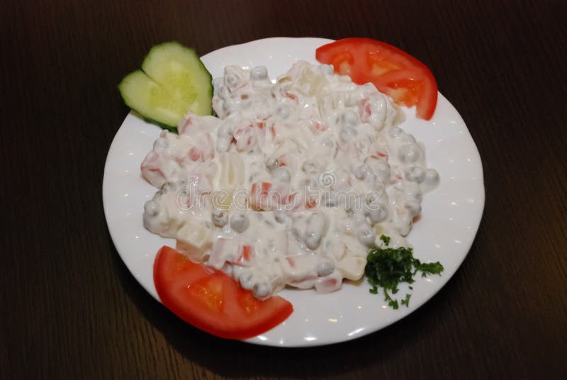 Russian Salad Served on the White Dish Stock Image - Image of tasty ...