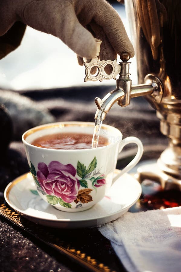 Russian Samovar with Bagels and Jam. Tea Party Outdoors Stock Image ...