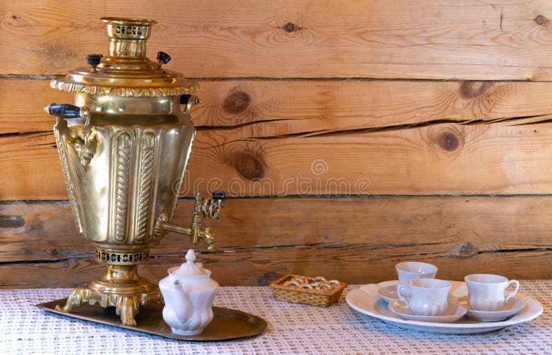 Russian Samovar on the Table. Set Table for Tea Stock Photo - Image of ...