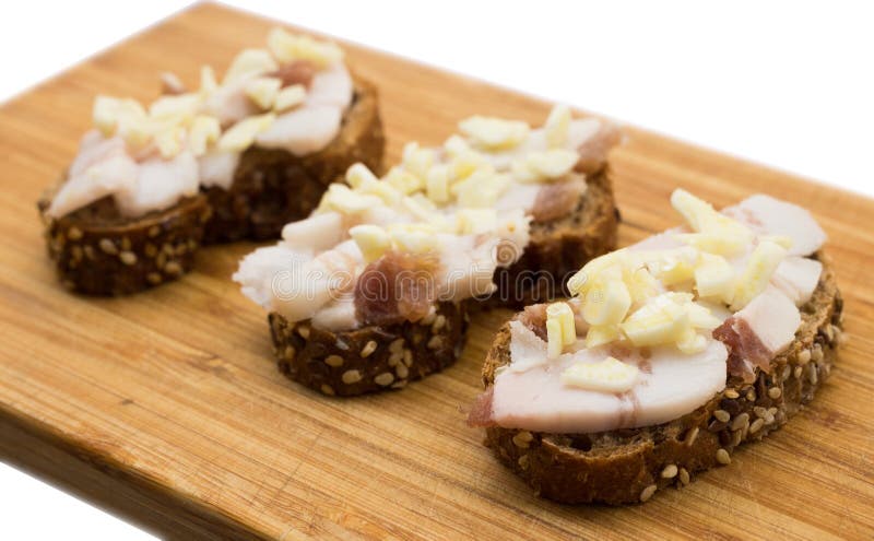 Russian Sandwich with Brown Bread, Lard and Garlic Stock Image - Image ...