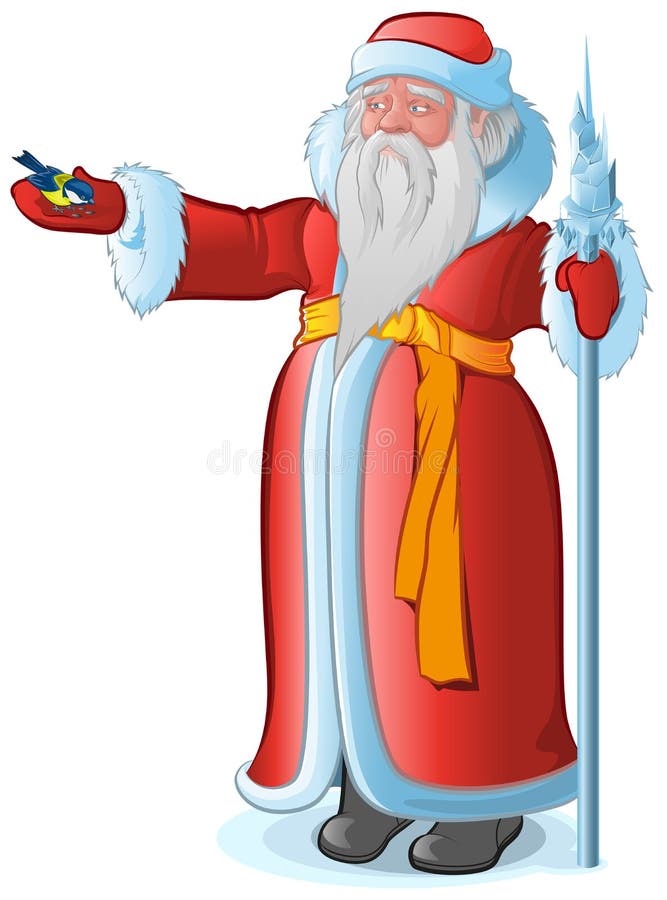 Russian Santa Claus Feeds the Bird Titmouse Stock Vector - Illustration ...