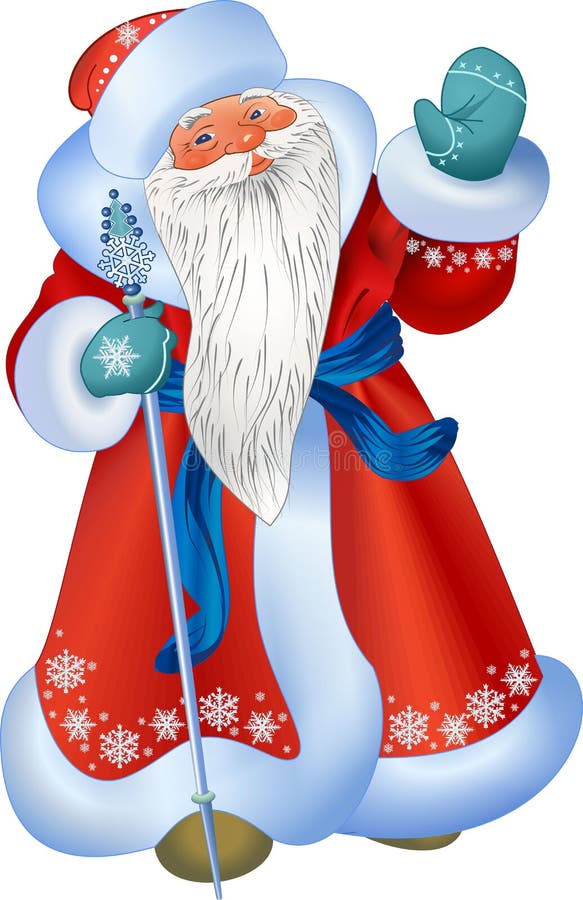 Russian Santa Claus in a Red Fur Coat with a Staff. Stock Vector ...