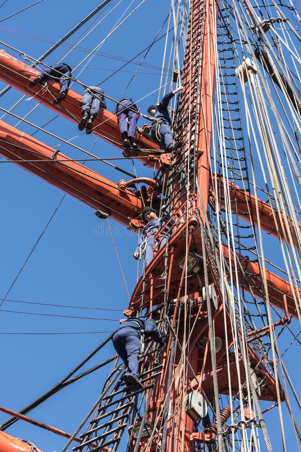 Seaman Working Aloft on Tallship Stock Photo - Image of seamaship ...