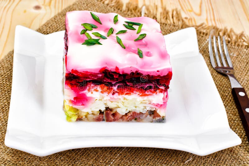 Russian Shuba Salad with Beetroot, Potatoes, Carrots and Herring Stock ...