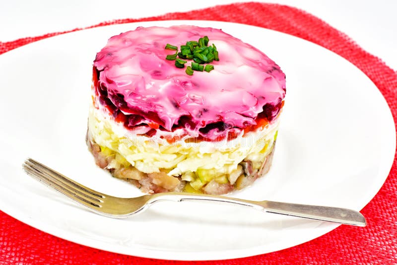 Russian Shuba Salad with Beetroot, Potatoes, Carrots and Herring Stock ...