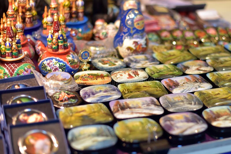 Souvenirs with Russian Symbols in Souvenir Shop for Tourists, Ma ...