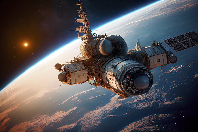 Russian Spacecraft in Earth Orbit. the View from the ISS Stock ...