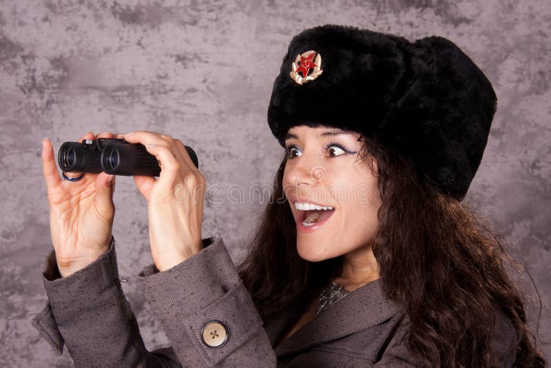 Russian Spy Looking through Binoculars Stock Image - Image of face ...