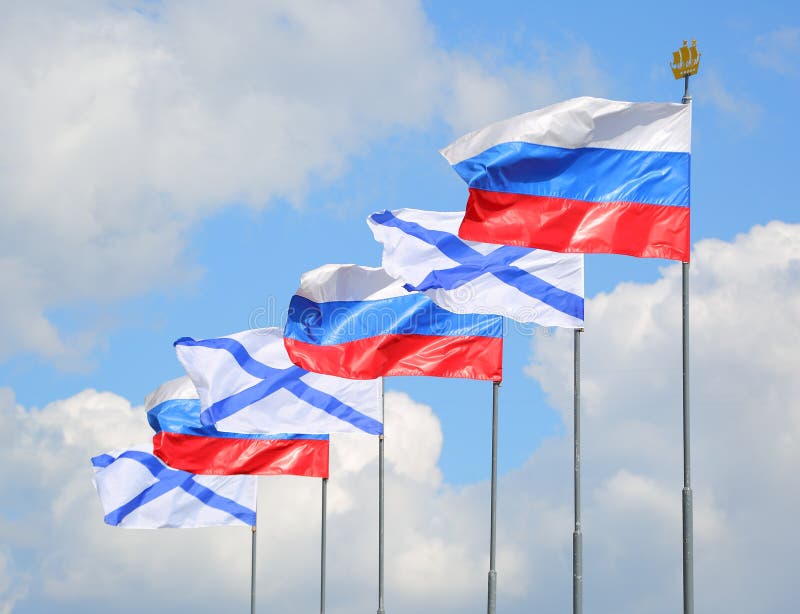 Russian State and Andrew`s Flags Stock Image - Image of flagpoles ...