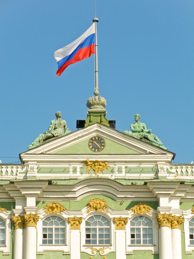 Russian State Flag on Winter Palace Stock Photo - Image of blue ...