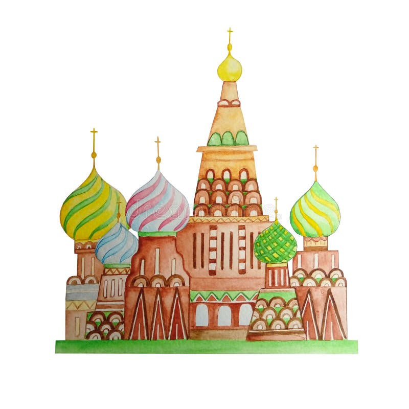 Russian temple watercolor stock illustration. Illustration of town ...