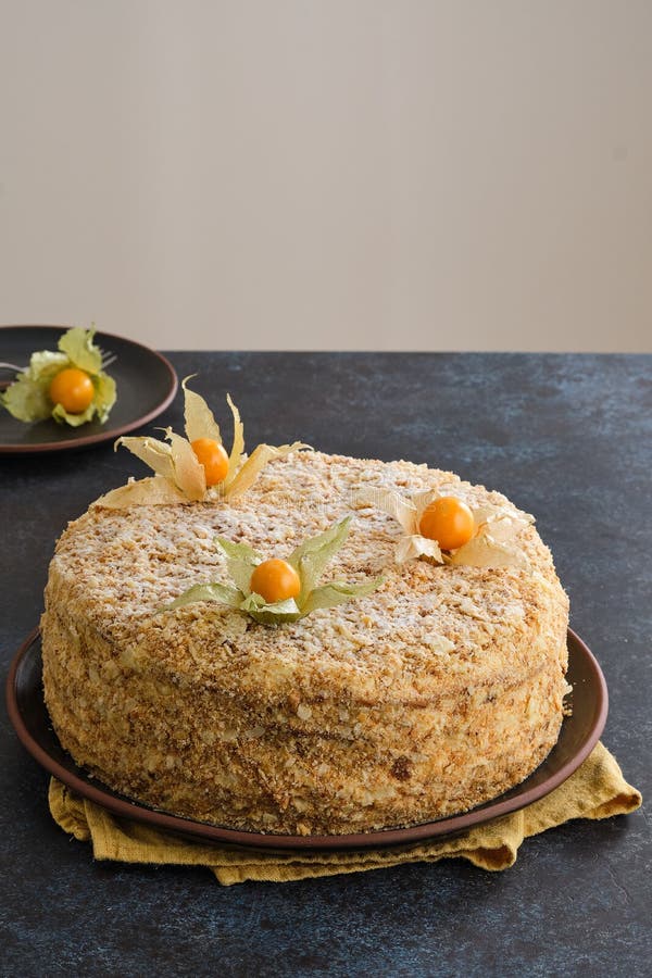 Russian Traditional Cake Napoleon. Homemade Custard Puff Cake. Stock ...