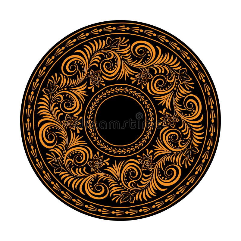 Russian Traditional Circular Pattern. Bright Yellow Pattern of Leaves ...