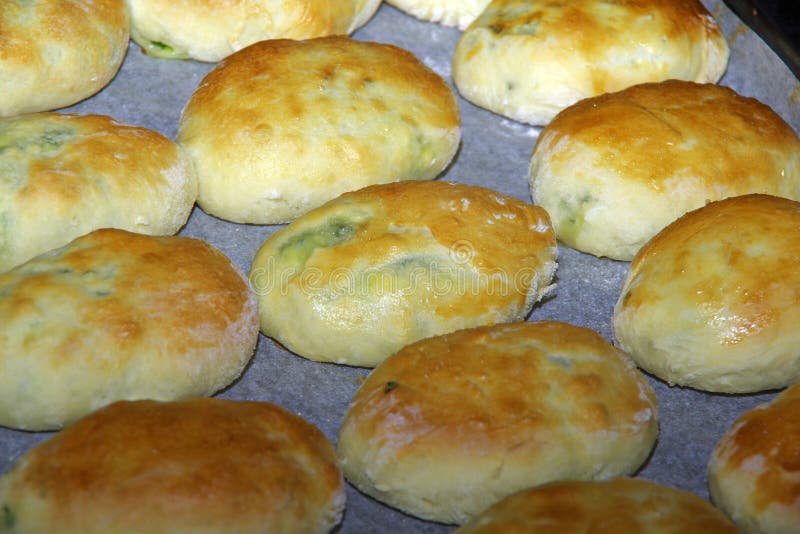 Russian Traditional Eggs and Onion Pasty on Baking Tray Stock Image ...