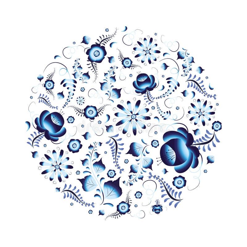Russian Traditional Gzhel Pattern in Circle Shape on White Stock Vector ...
