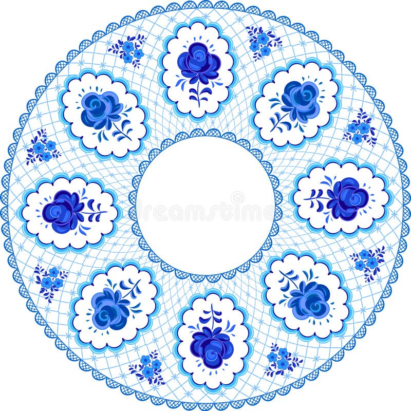 Russian Traditional Plate in Gzhel Style Stock Vector - Illustration of ...