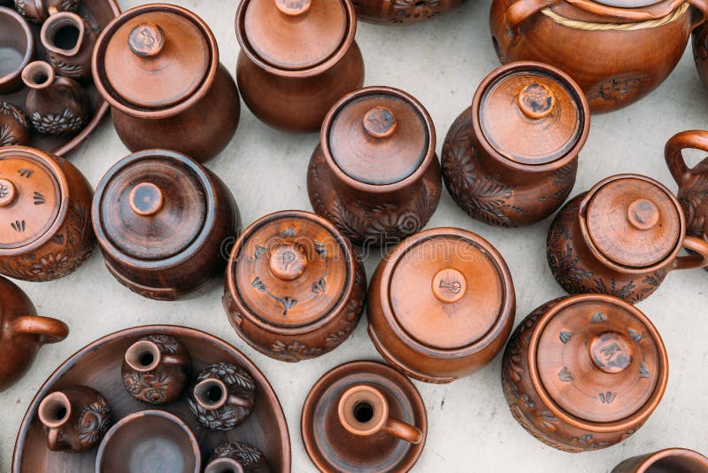 Russian Traditional Pottery, Top View Stock Photo - Image of artistic ...