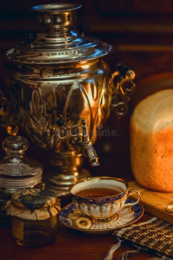 Russian Traditional Tea with Samovar Stock Photo - Image of antique ...
