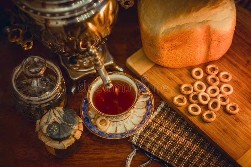 Russian Traditional Tea with Samovar Stock Photo - Image of antique ...