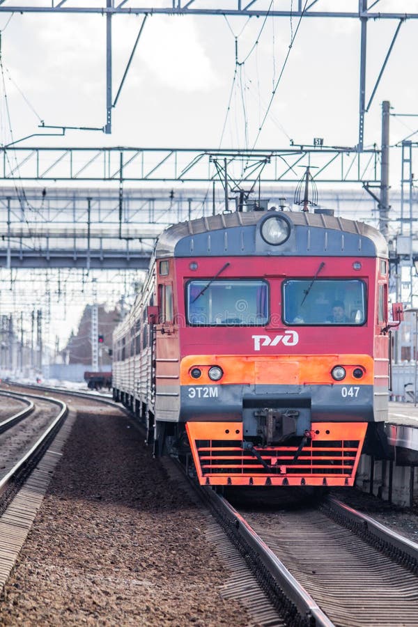 Russian Train in the Spring. . Russia Lyuban March 24, 2019 Editorial ...
