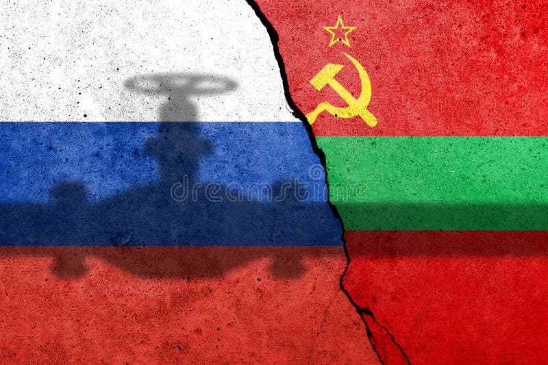 Russian and Transnistrian Flags Painted on Concrete Wall with Gas Pipe ...