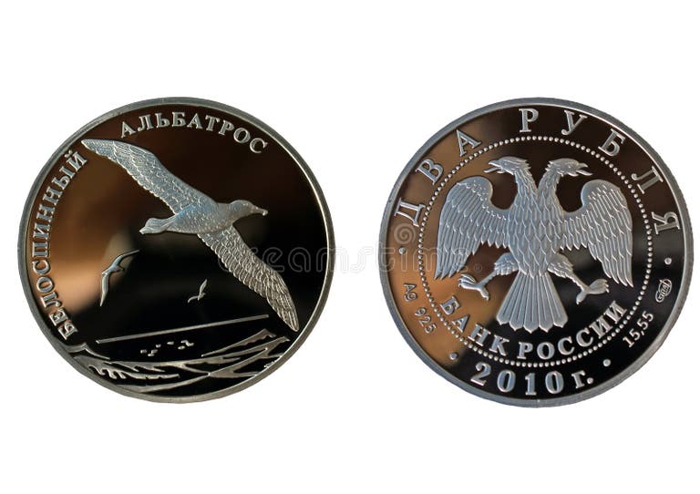 Russian Two Silver Rubles with Albatross Stock Image - Image of russian ...