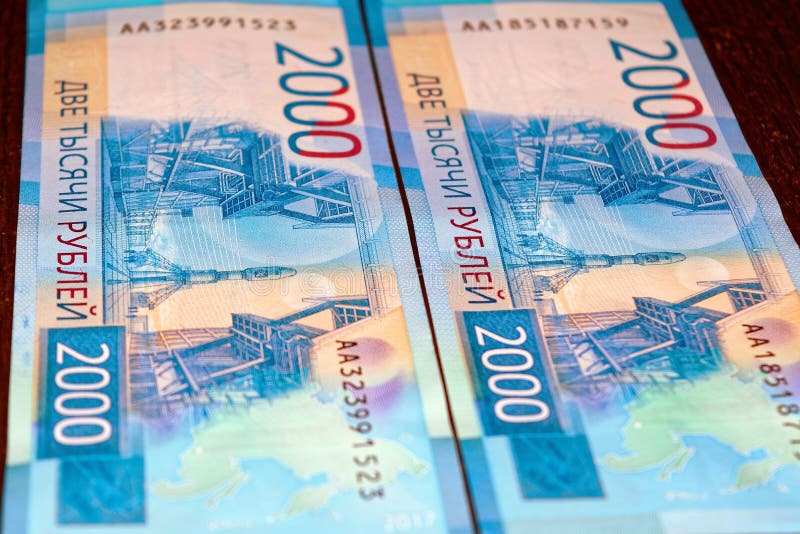 Russian Two Thousandth Notes Close-up Against the Background of a Dark ...