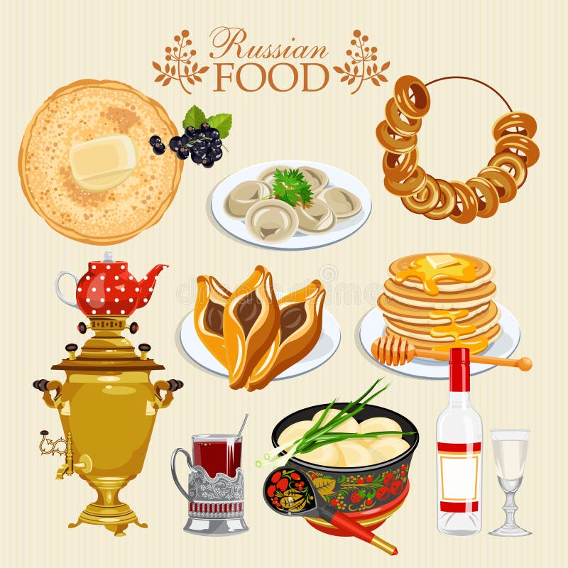 Russian vector food set stock vector. Illustration of bread - 70122762
