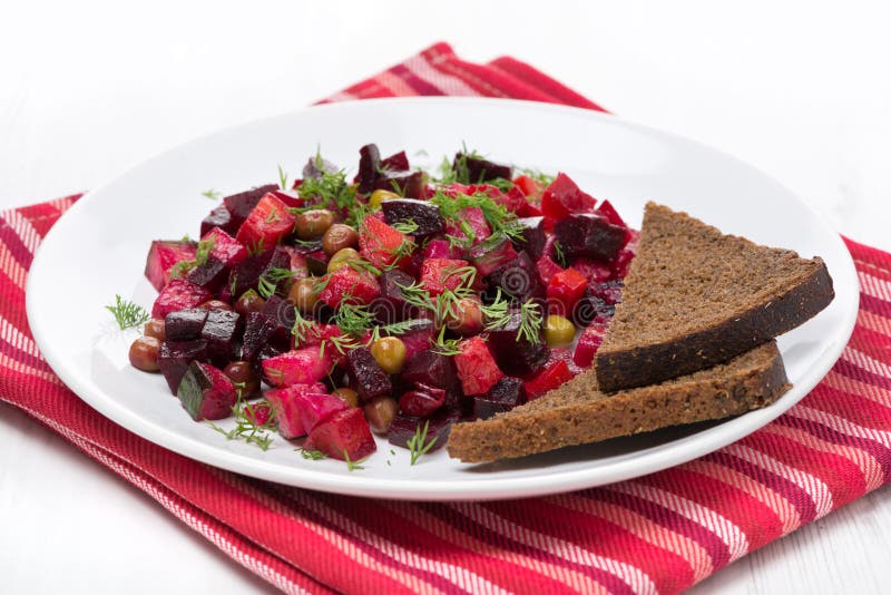 Russian Beetroot Salad Vinaigrette in a Wooden Bowl, Close-up Stock ...