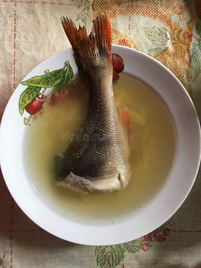 Russian Village Perch Fish Soup in a White Plate on the Table Stock ...