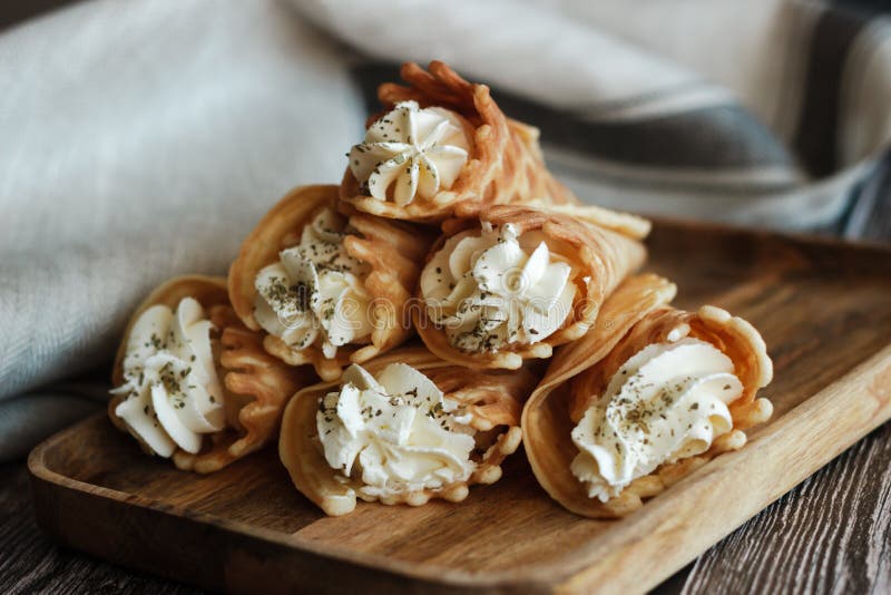 Russian Waffles with Cream Cheese and Spices Stock Image - Image of ...