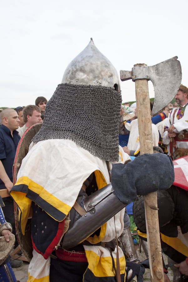 Russian Warrior with Big Shield Prepares To Fight Stock Image - Image ...