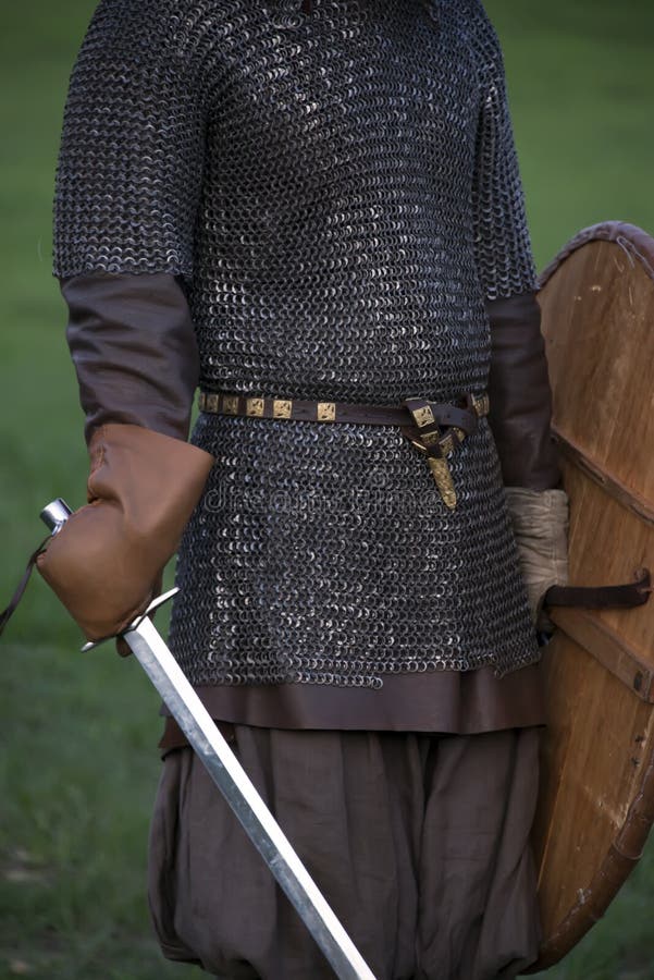Russian Warrior with Big Shield Prepares To Fight Stock Image - Image ...