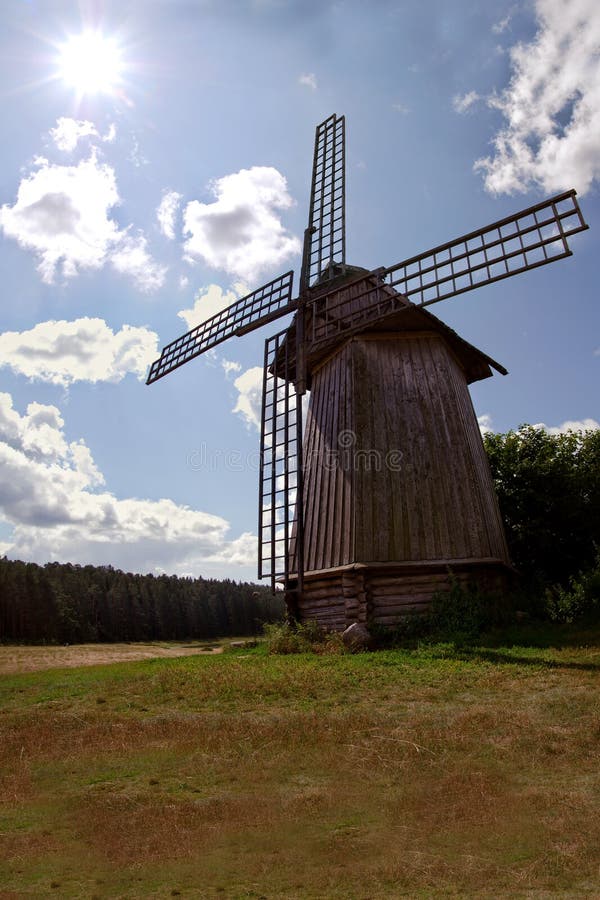 Russian Windmill in the Sun Rays. Village Windmill. Stock Image - Image ...