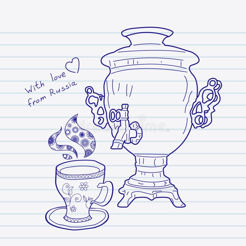Russischer Samowar Und Schale Vektor Abbildung - Illustration von blau ...