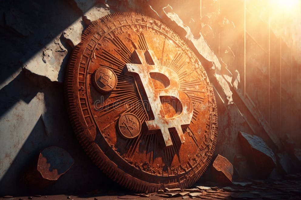 Rust Bitcoin Value Rising Down Concept Created with Ai Generative Technology Stock Illustration ...