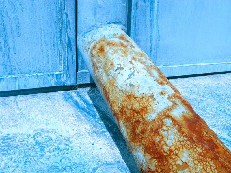 Rust on Blue Downpipe, Layered Structure, Cracks on Paint Stock Photo ...