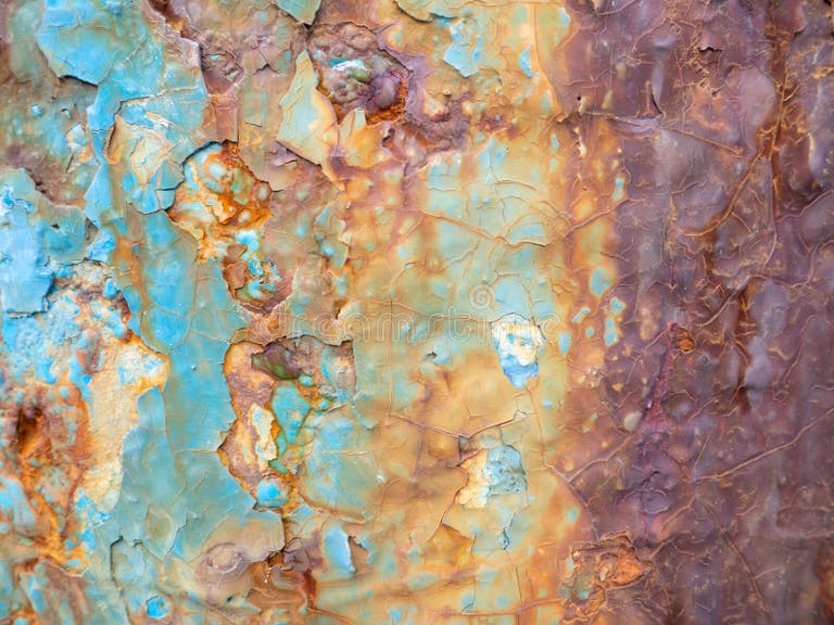Rust on a Blue Surface. Cracks in the Paint. Old Iron. Rusty Stains on ...