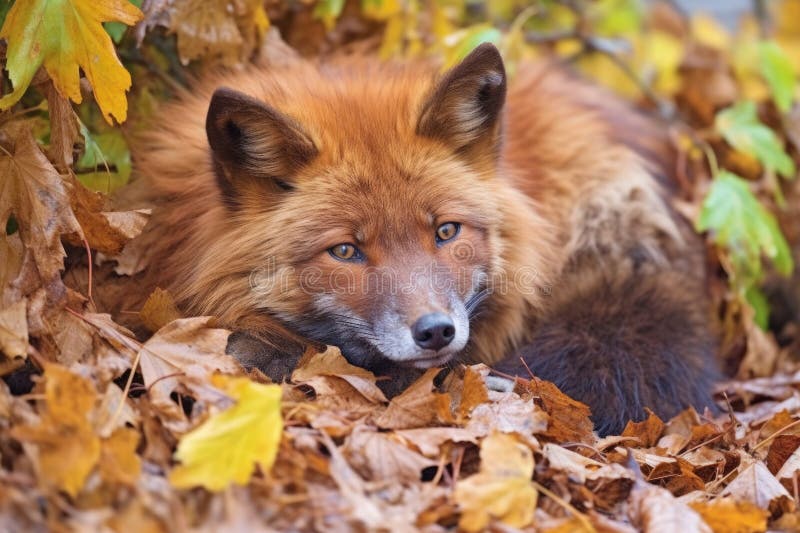 Rust Colored Fox Blending into Autumn Foliage Stock Photo - Image of ...