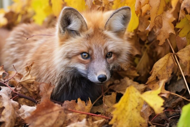 Rust Colored Fox Blending into Autumn Foliage Stock Image - Image of ...
