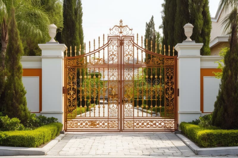 Rust-colored Iron Gate of a Luxury Private Villa Stock Image - Image of ...