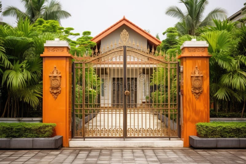 Rust-colored Iron Gate of a Luxury Private Villa Stock Photo - Image of ...