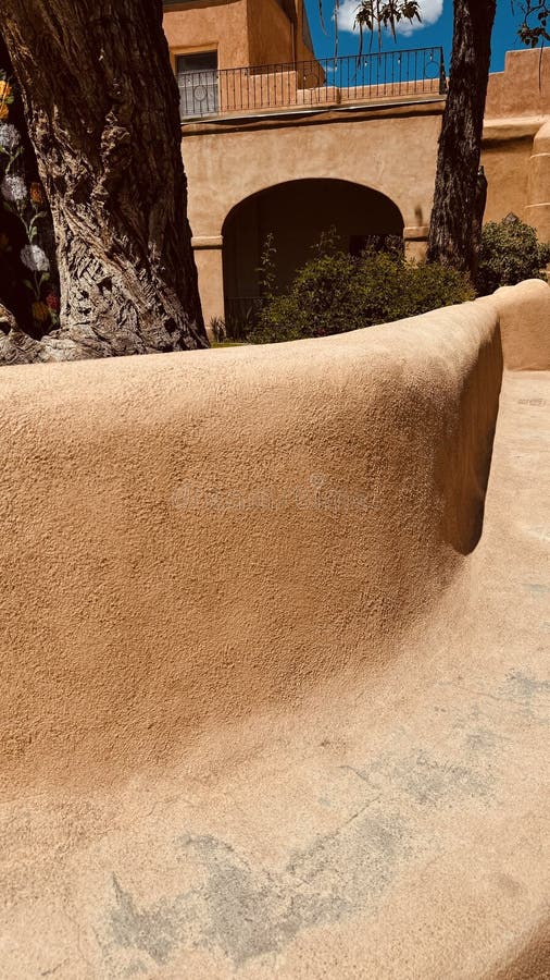 Old Adobe Style Wall with Tree Stock Photo - Image of courtyard, mexico ...