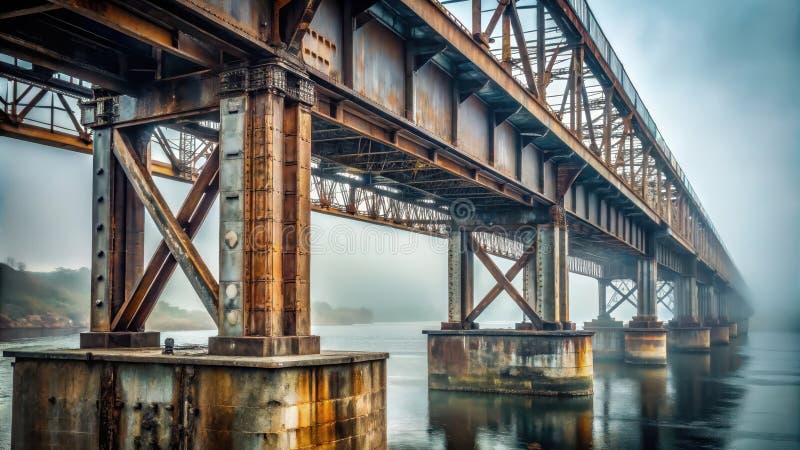 Rust-colored Steel Bridge Spanning a Misty River, a Testament To Time ...