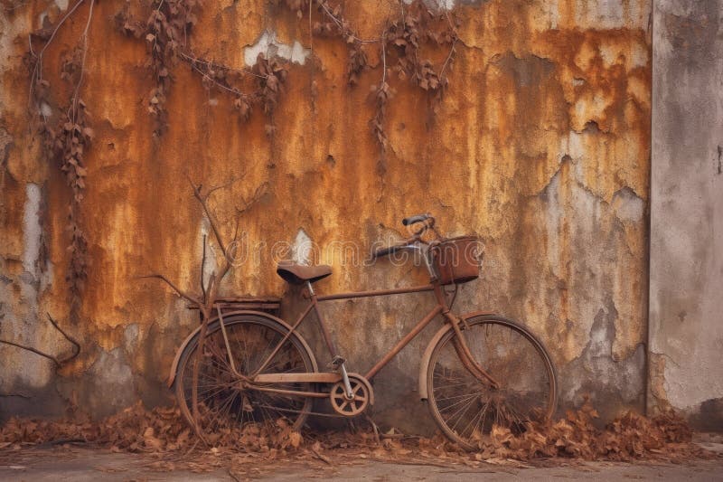 Rust-covered, Forgotten Bicycle Leaning Against a Wall Stock ...