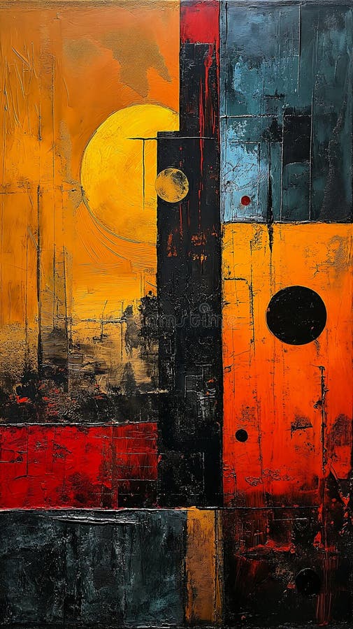 Rust and Fire: an Abstract Landscape of Two Moons and Rusted Pan Stock ...